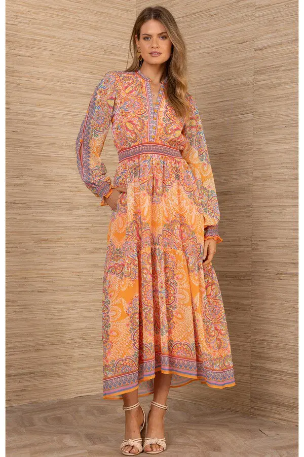 Hale Bob Eleanora Chiffon Maxi Dress - Orange