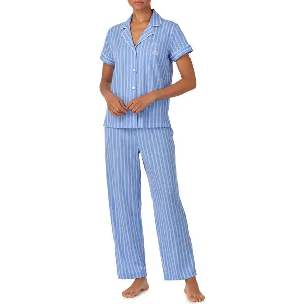 Ralph Lauren Print Crop Pajamas - Blue Stripe