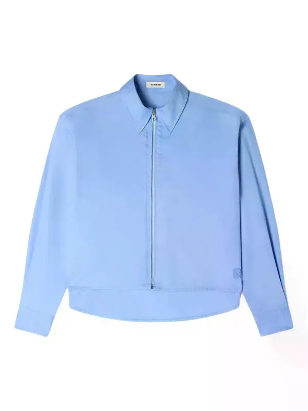 Sandro Cropped Zipped Shirt With Embroidered Detail
