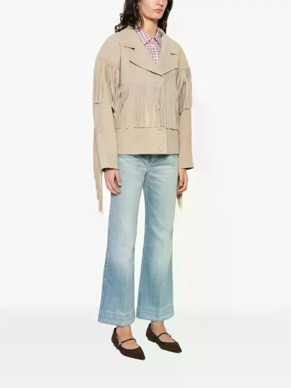 Sandro Fringed Suede Jacket - Neutrals