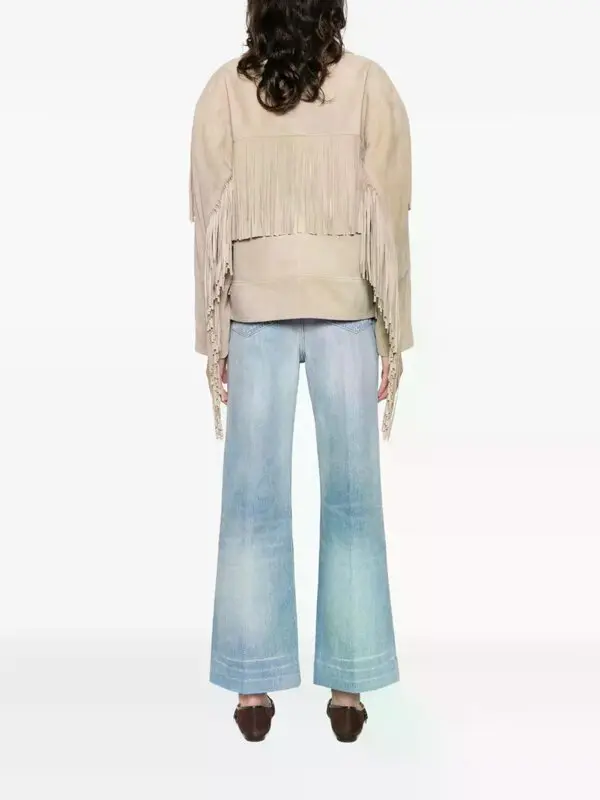Sandro Fringed Suede Jacket - Neutrals