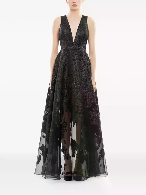 SAIID KOBEISY Brocade V-neck Maxi Dress