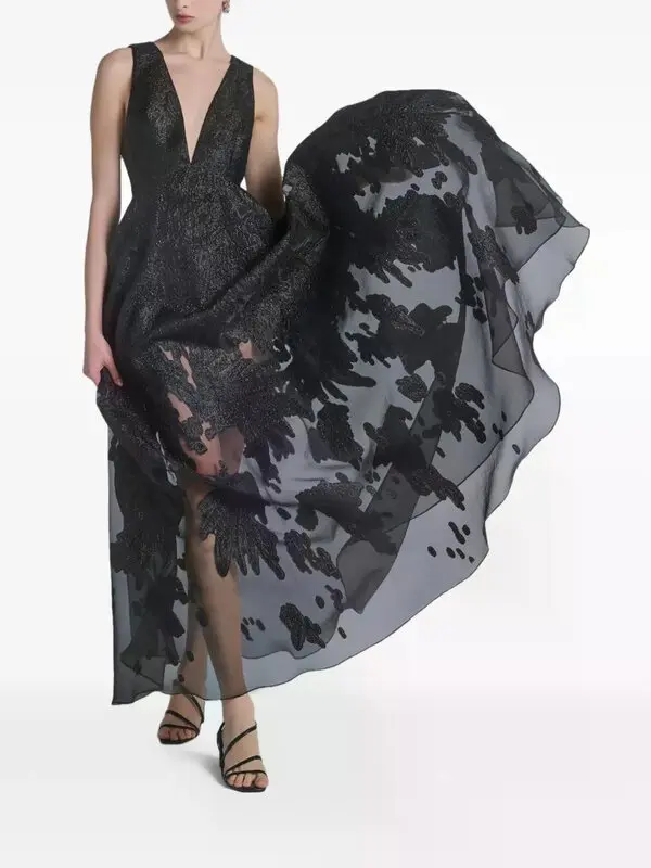 SAIID KOBEISY Brocade V-neck Maxi Dress