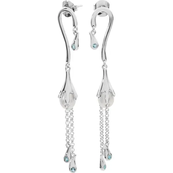 LUCY QUARTERMAINE Pearl And Crystal Drop Earrings - Sterling Silver