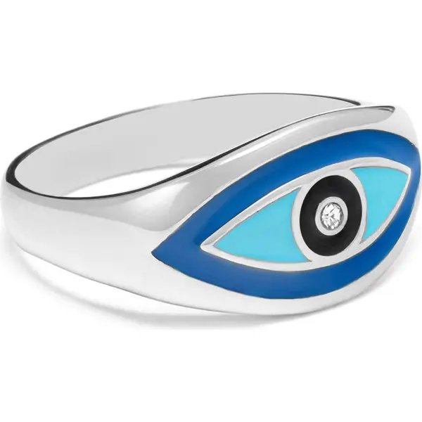 NIALAYA Evil Eye Ring - Silver/turquoise