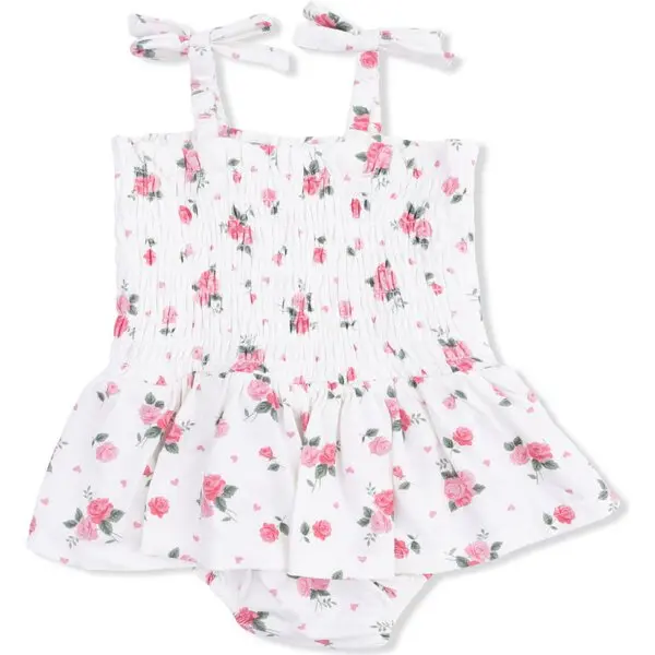 ANGEL DEAR Rosette Smocked Bubble Romper - Pink Cream