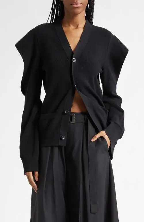 Sacai Rib V-neck Cardigan - Black