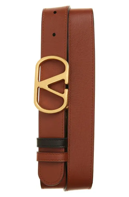 Valentino Garavani Vlogo Buckle Reversible Leather Belt - Black/camel