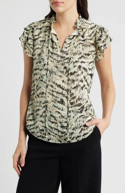 Anne Klein Printed Ruffle Sleeve Top