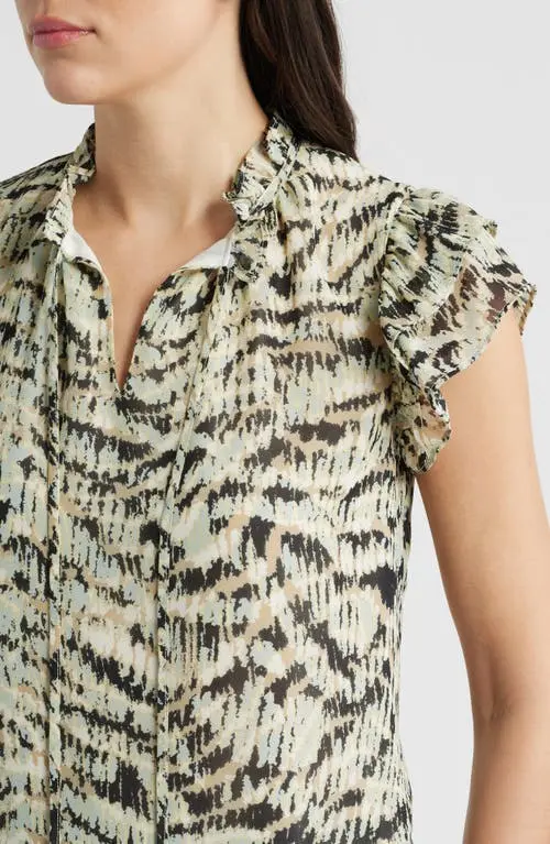 Anne Klein Printed Ruffle Sleeve Top