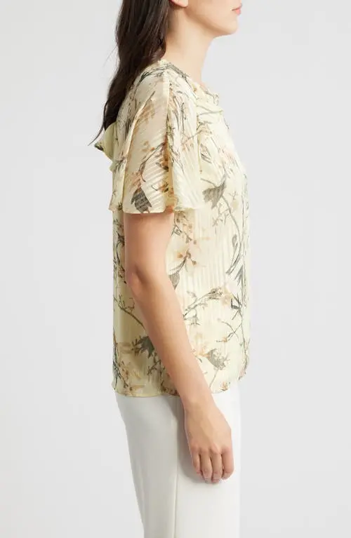 Anne Klein Floral Print Flutter Sleeve Chiffon Top