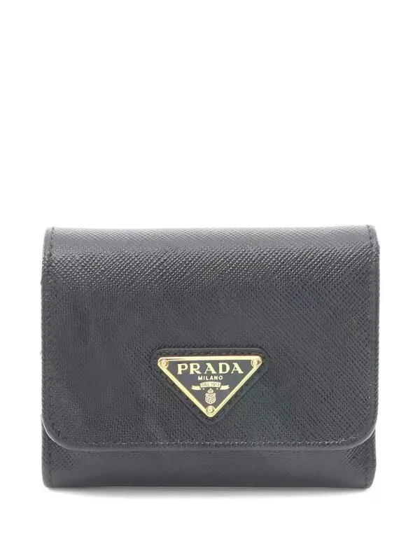 Prada 2010s Logo Leather Trifold Wallet - Black