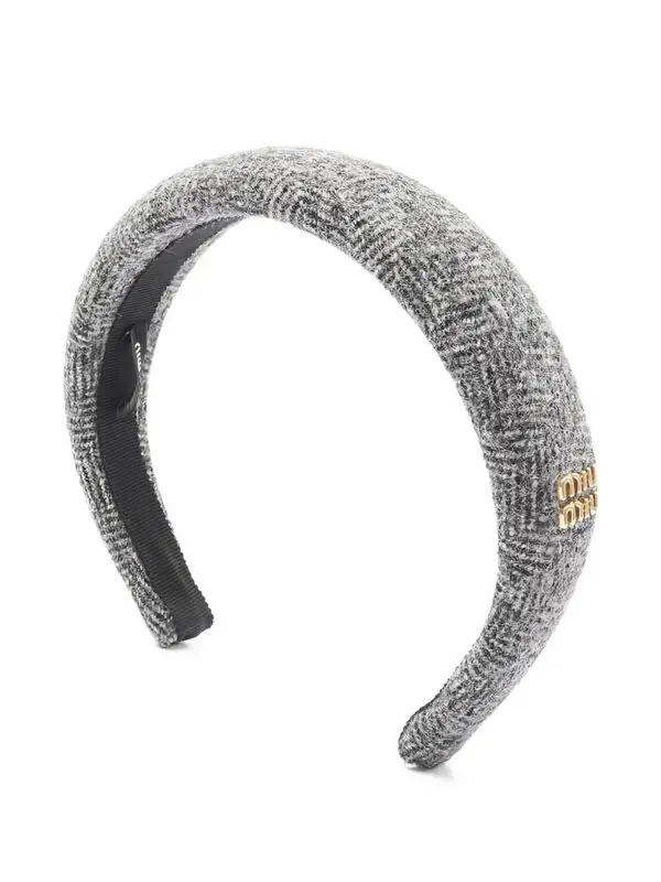 Miu Miu Tweed Logo Headband - Grey