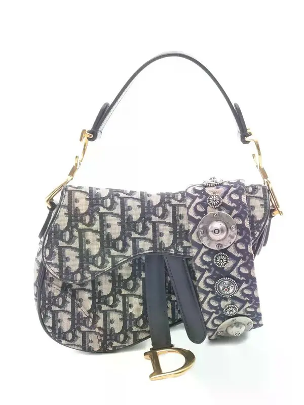 Dior 2010s Mini Saddle Oblique-jacquard Tote Bag - Blue