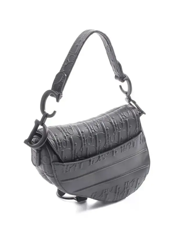 Dior 2010s Mini Oblique Emboss Saddle Bag - Black
