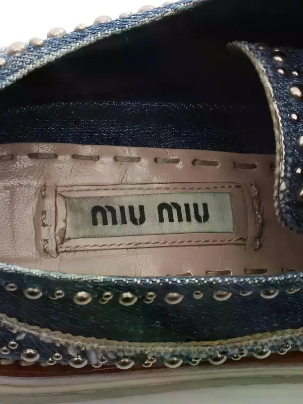 Miu Miu Stud-embellished Denim Platform Sneakers