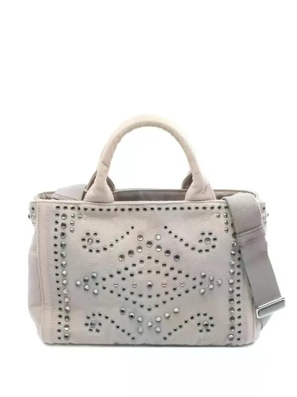 Prada 2000s Studded Canapa Tote Bag
