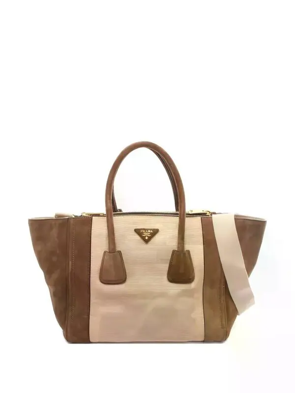 Prada Canvas And Suede Tote Bag