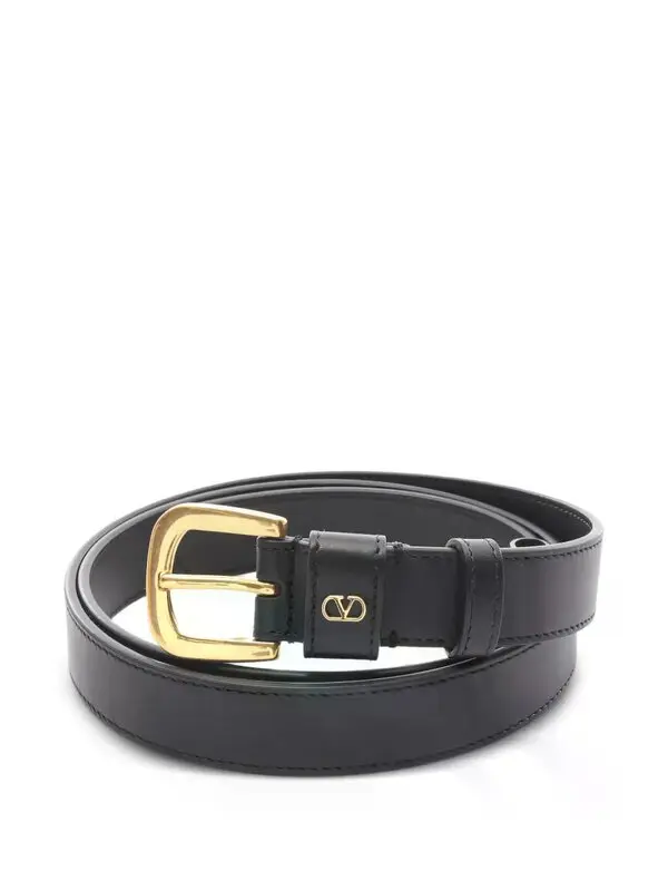 Valentino Garavani Leather Logo Belt - Black