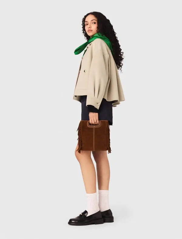 Maje Cropped Wool Jacket With Pleated Back - Beige