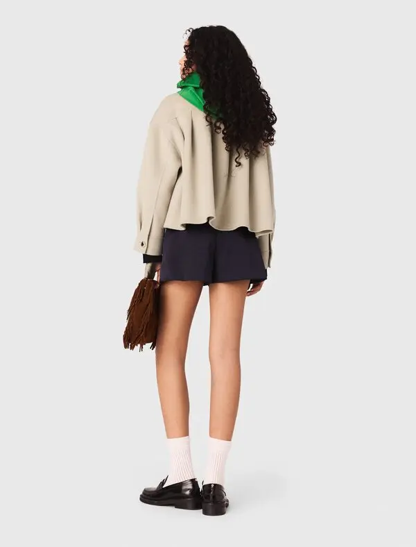 Maje Cropped Wool Jacket With Pleated Back - Beige