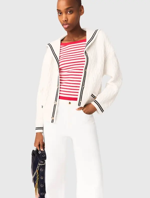 Maje Cable-knit Sailor Cardigan - Ecru