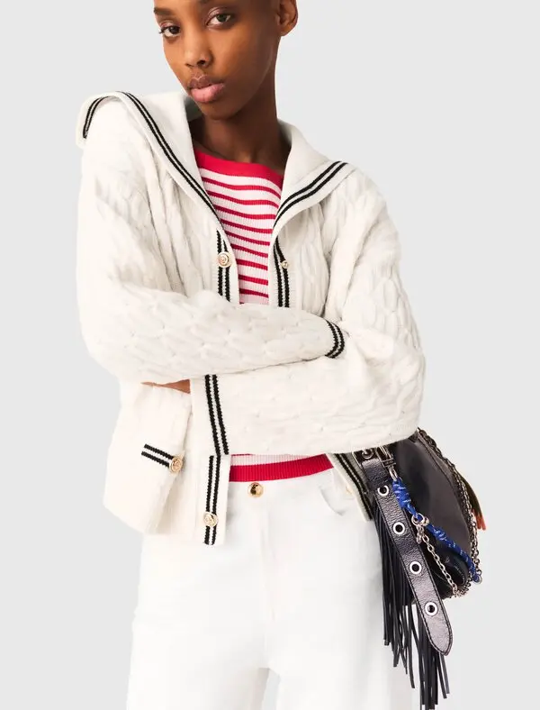 Maje Cable-knit Sailor Cardigan - Ecru