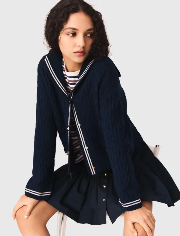 Maje Cable-knit Sailor Cardigan - Navy