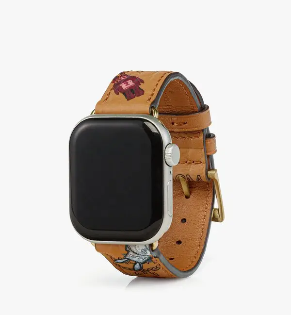 Mcm 38-41mm Apple Watch Band In Visetos - Cognac