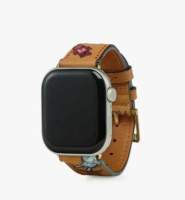 Mcm 42-49mm Apple Watch Band In Visetos Monogram Canvas - Cognac