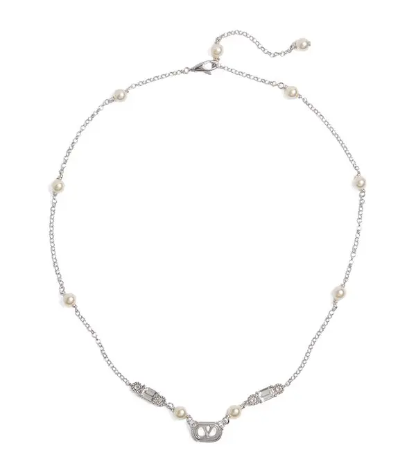 Valentino Garavani Vlogo Faux Pearl Necklace - Silver