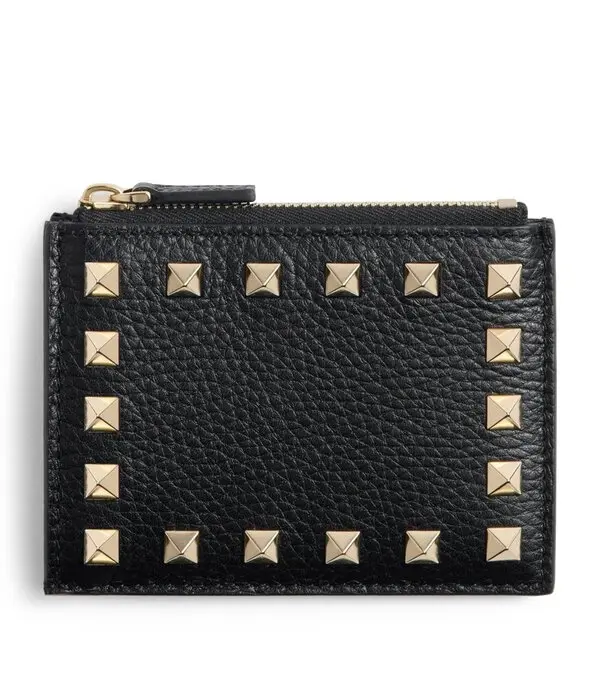 Valentino Garavani Leather Rockstud Coin And Card Holder - Black