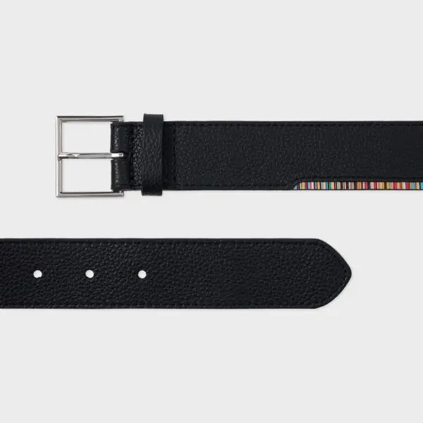 Paul Smith Leather Belt With 'signature Stripe' Edge - Black