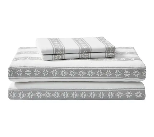 Eddie Bauer Snowflake Fair Isle Grey Cotton Que En Sheet Set - One-color