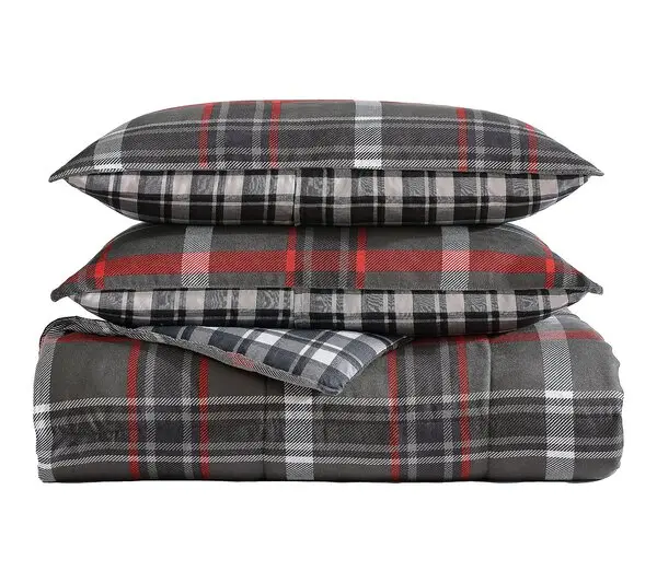 Eddie Bauer Willow Plaid Grey Textured King Com Forter Set