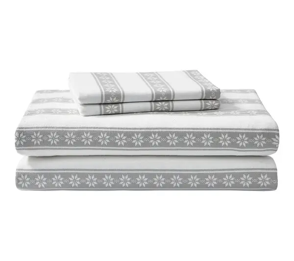 Eddie Bauer Snowflake Fair Isle Grey Cotton Ful L Sheet Set - One-color