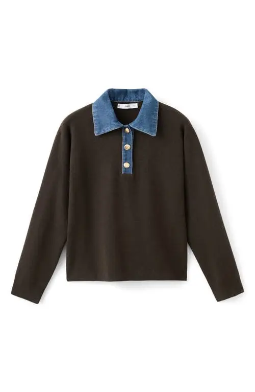 Mango Abril Denim Collar Sweater - Chocolate