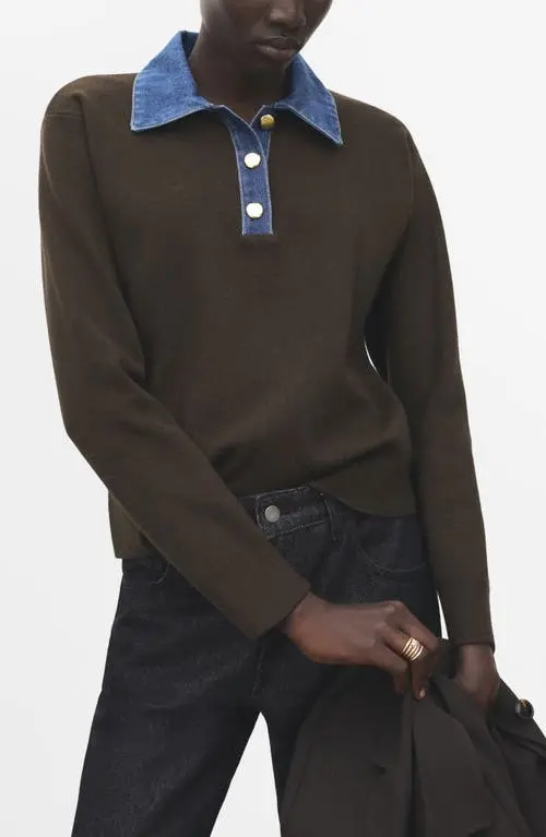 Mango Abril Denim Collar Sweater - Dark Brown