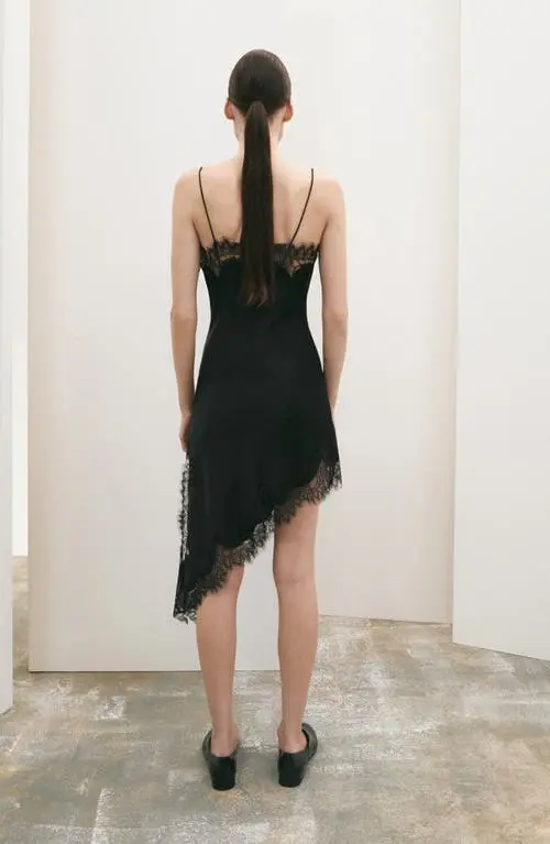 Mango Lace Asymmetric Camisole Dress - Black