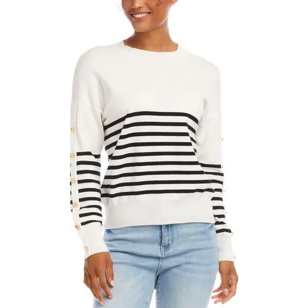 Karen Kane Striped Button Detail Sweater