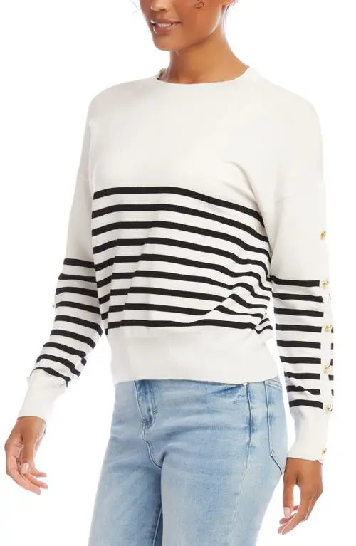 Karen Kane Striped Button Detail Sweater
