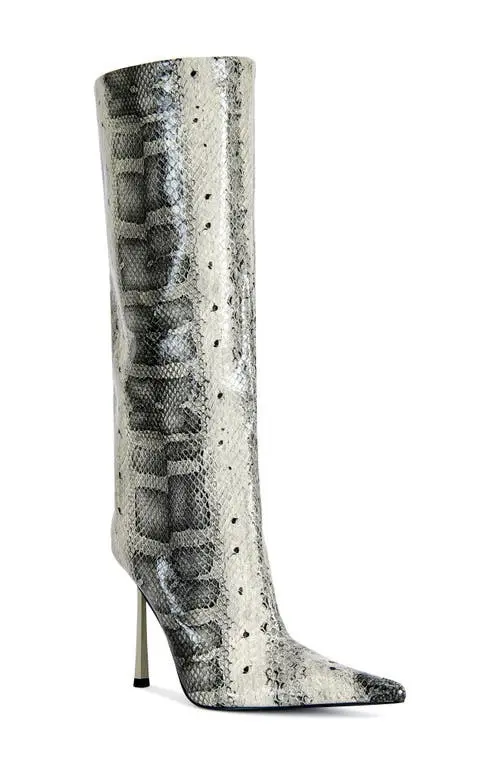 AZALEA WANG Madeye Snakeskin Embossed Knee High Boots