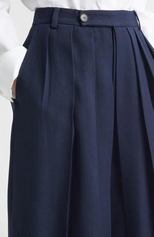 SETCHU Hakama Pleated Virgin Wool Shorts - Navy