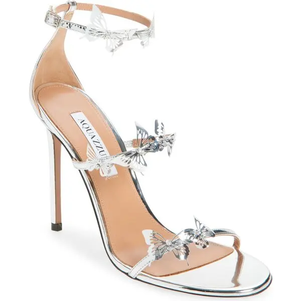 AQUAZZURA Papillon Ankle Strap Sandal - Silver