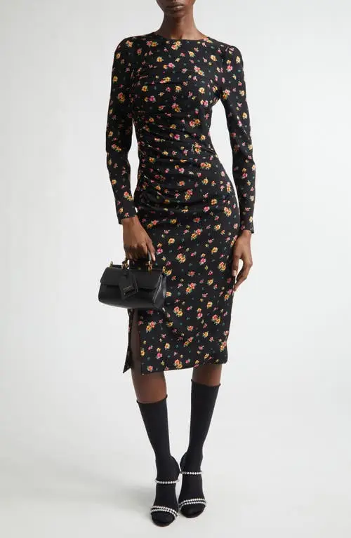 Dolce & Gabbana Floral Print Long Sleeve Charmeuse Midi Dress