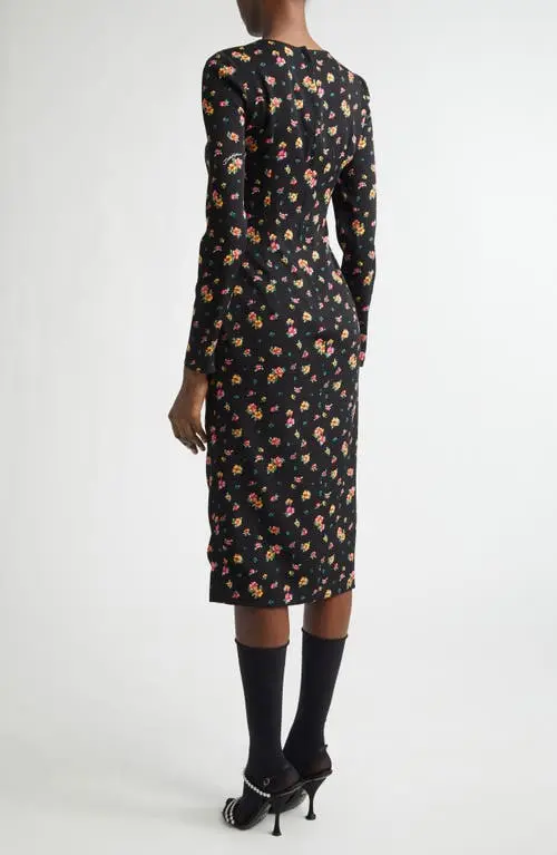 Dolce & Gabbana Floral Print Long Sleeve Charmeuse Midi Dress