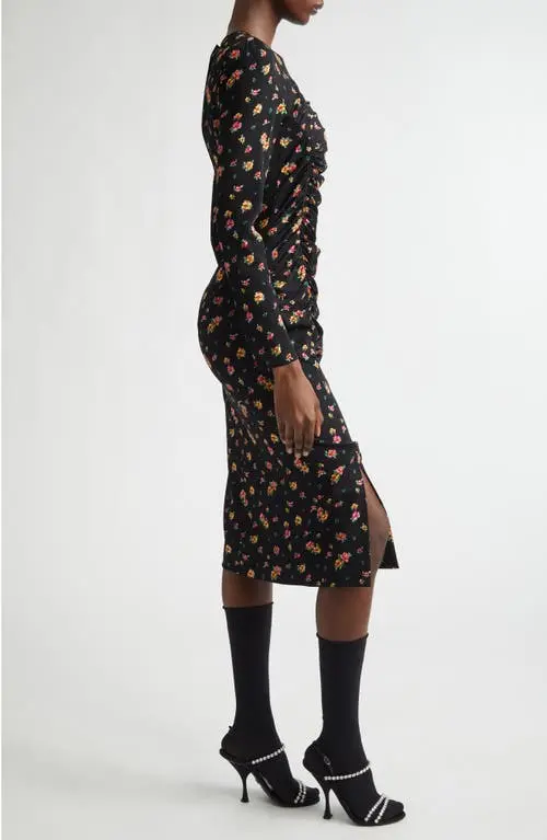 Dolce & Gabbana Floral Print Long Sleeve Charmeuse Midi Dress