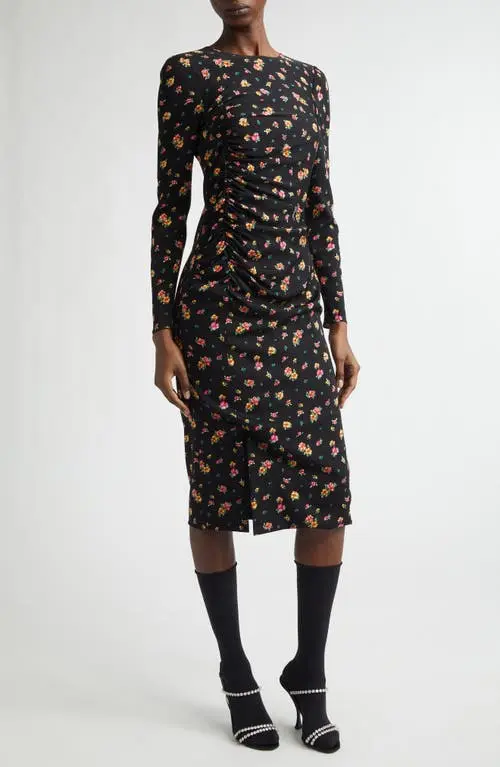 Dolce & Gabbana Floral Print Long Sleeve Charmeuse Midi Dress