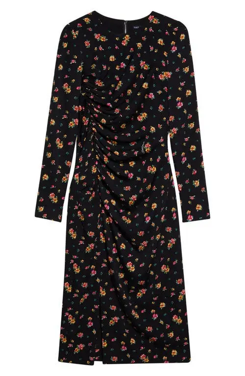 Dolce & Gabbana Floral Print Long Sleeve Charmeuse Midi Dress