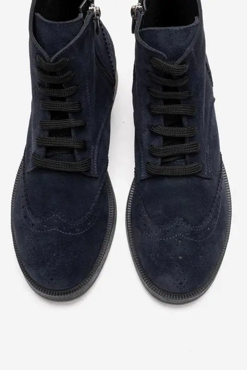 FOREVER & ALWAYS SHOES Nelvy Leather Brogue Boots - Navy Suede